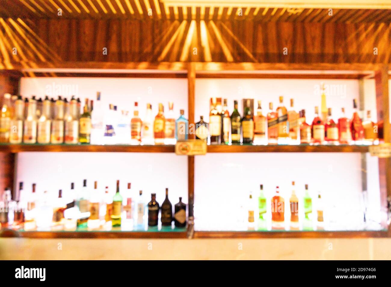 Blurred perspective vision of drunk person of pub bar counter Stock ...