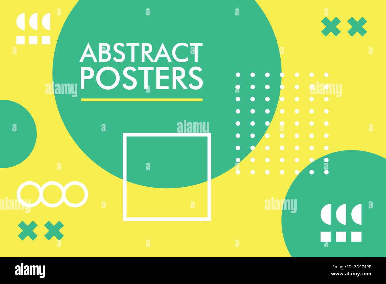 green and yellow abstract poster with memphis banner vector ...