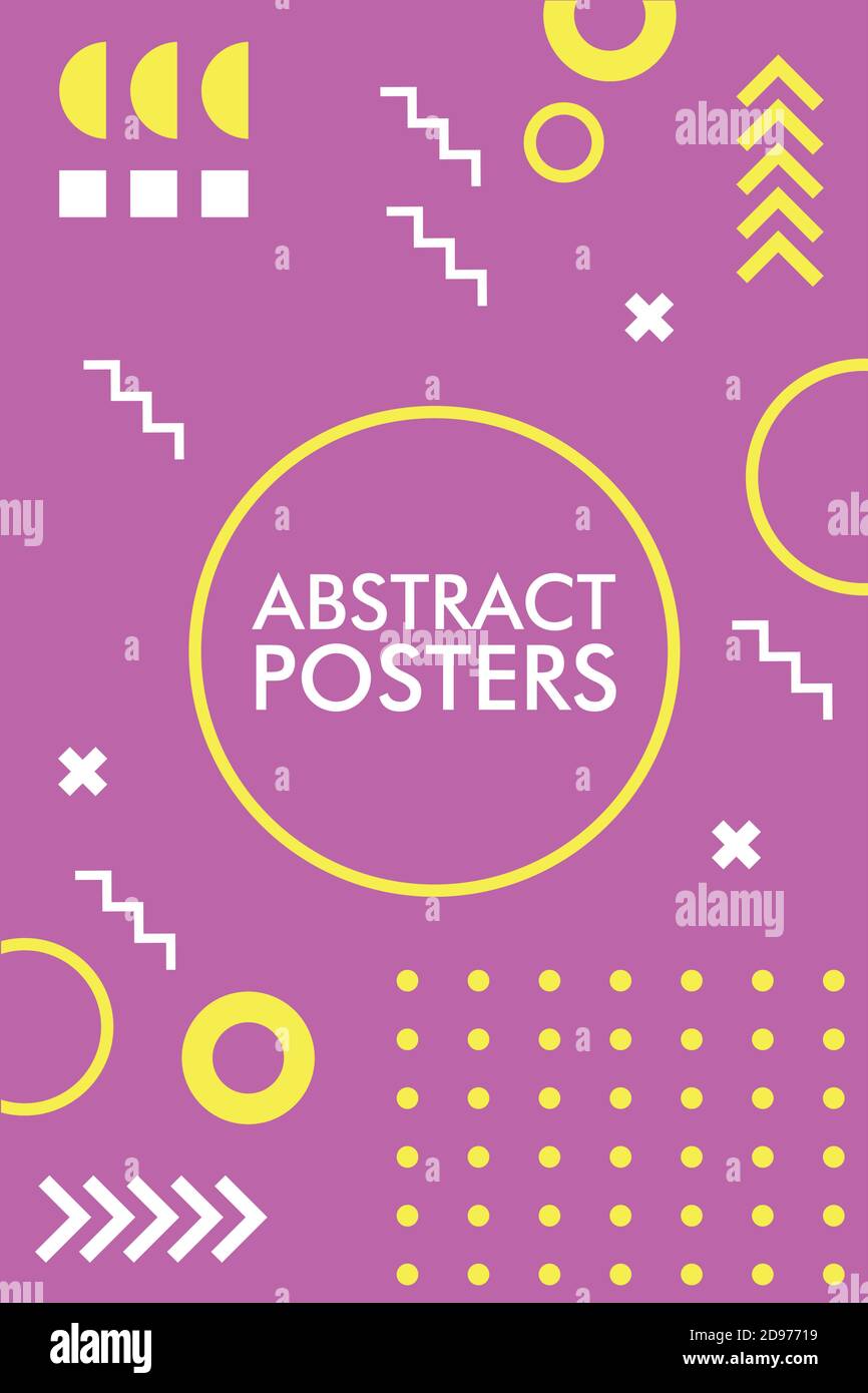 purple abstract poster with memphis banner in circular frame vector ...