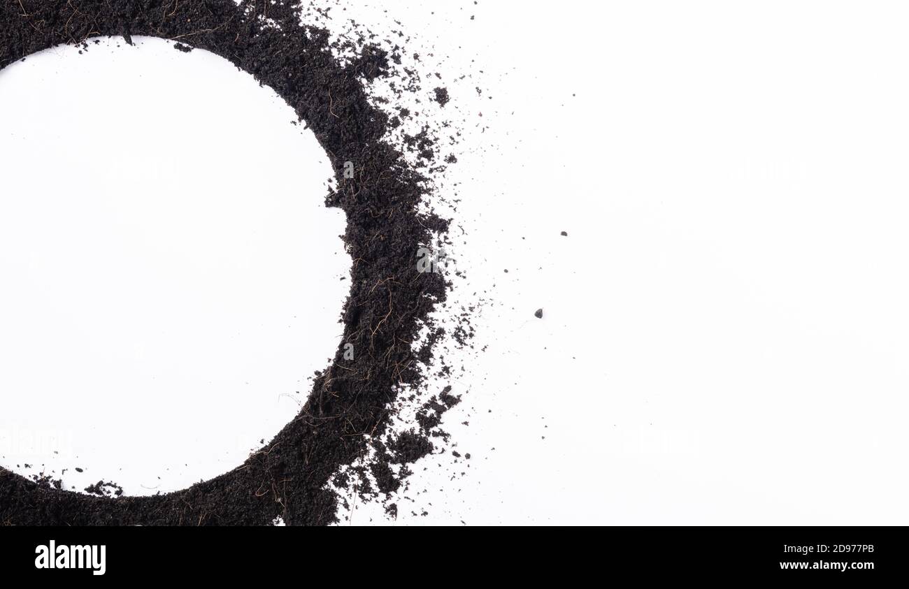 Round circle frame of black land for plant background, Top view of ...