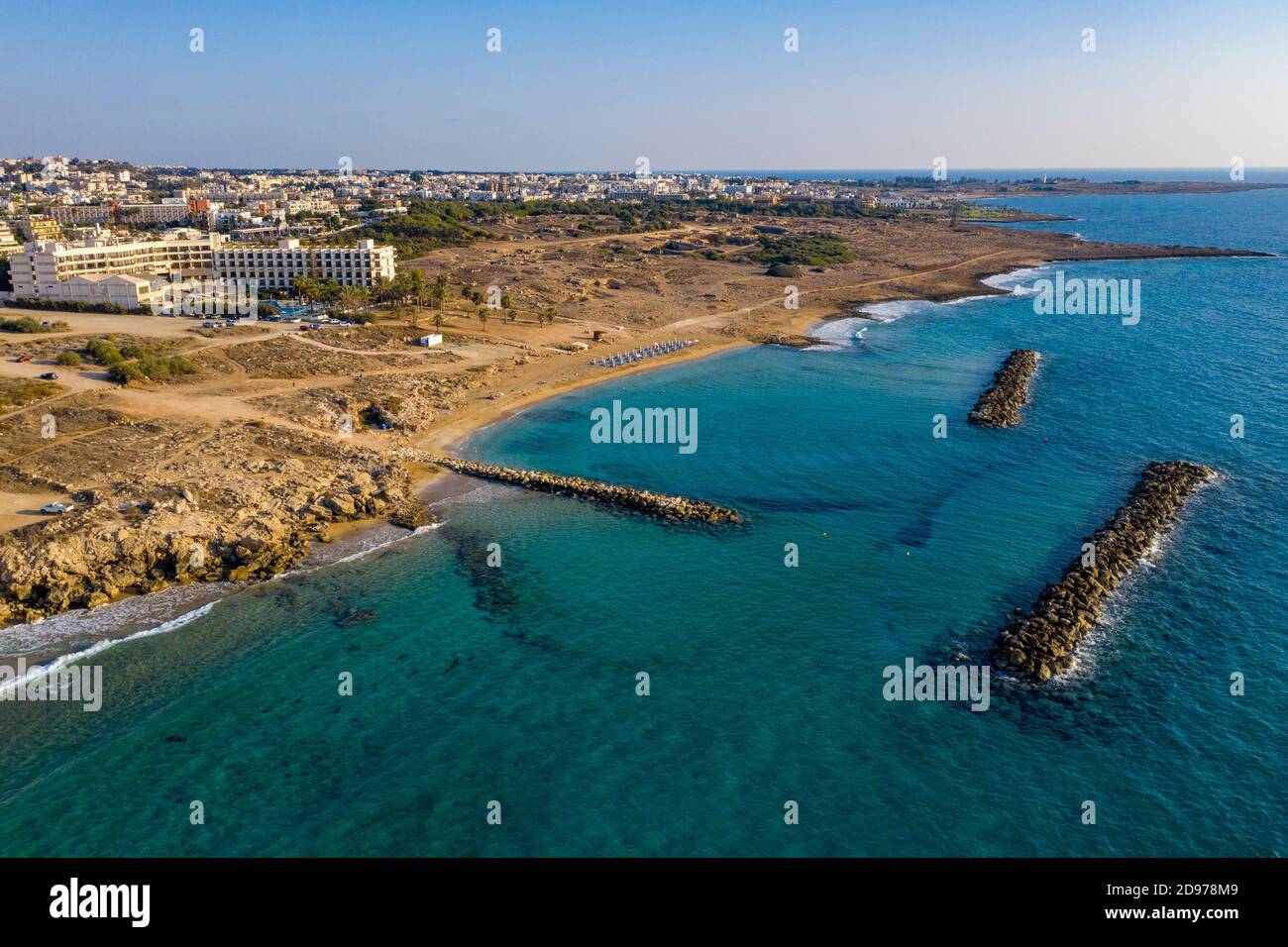 Aerial view of the Venus beach and hotel, Paphos, Cyprus Stock Photo ...