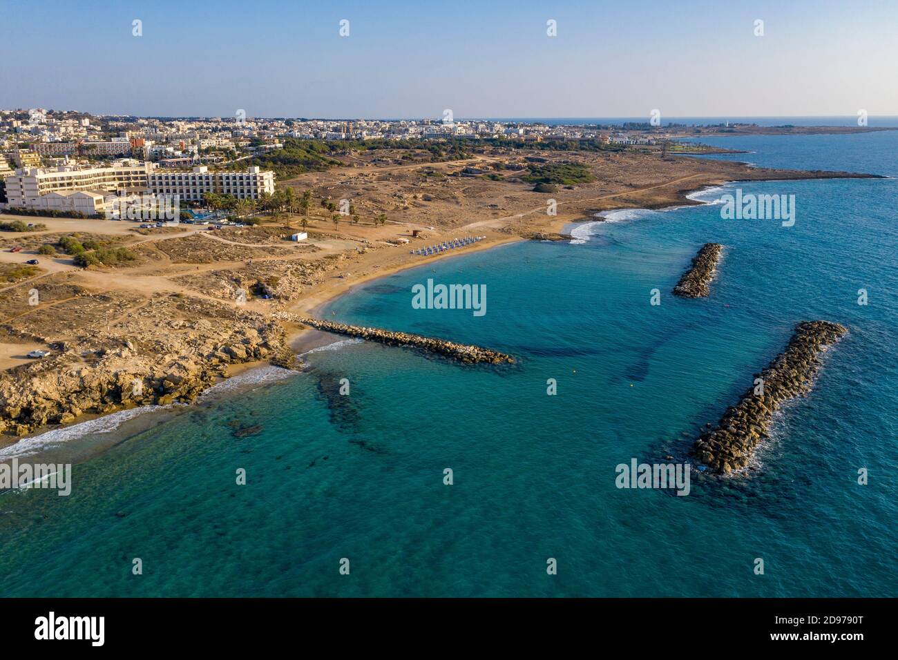 Aerial view of the Venus beach and hotel, Paphos, Cyprus Stock Photo ...