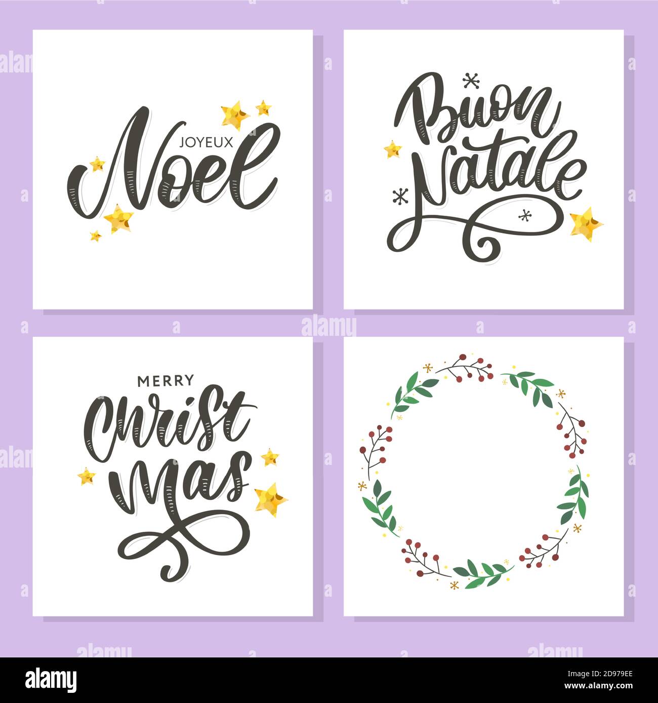 Merry Christmas card template with greetings in french language. Joyeux ...