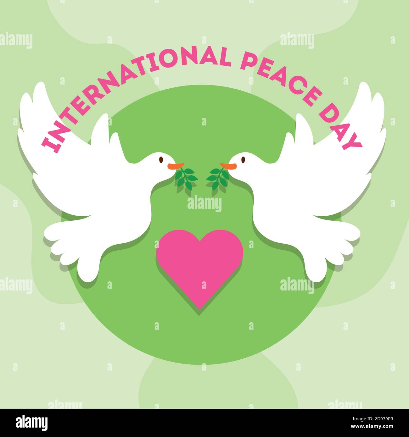 International Day of Peace lettering with heart and doves flying vector ...