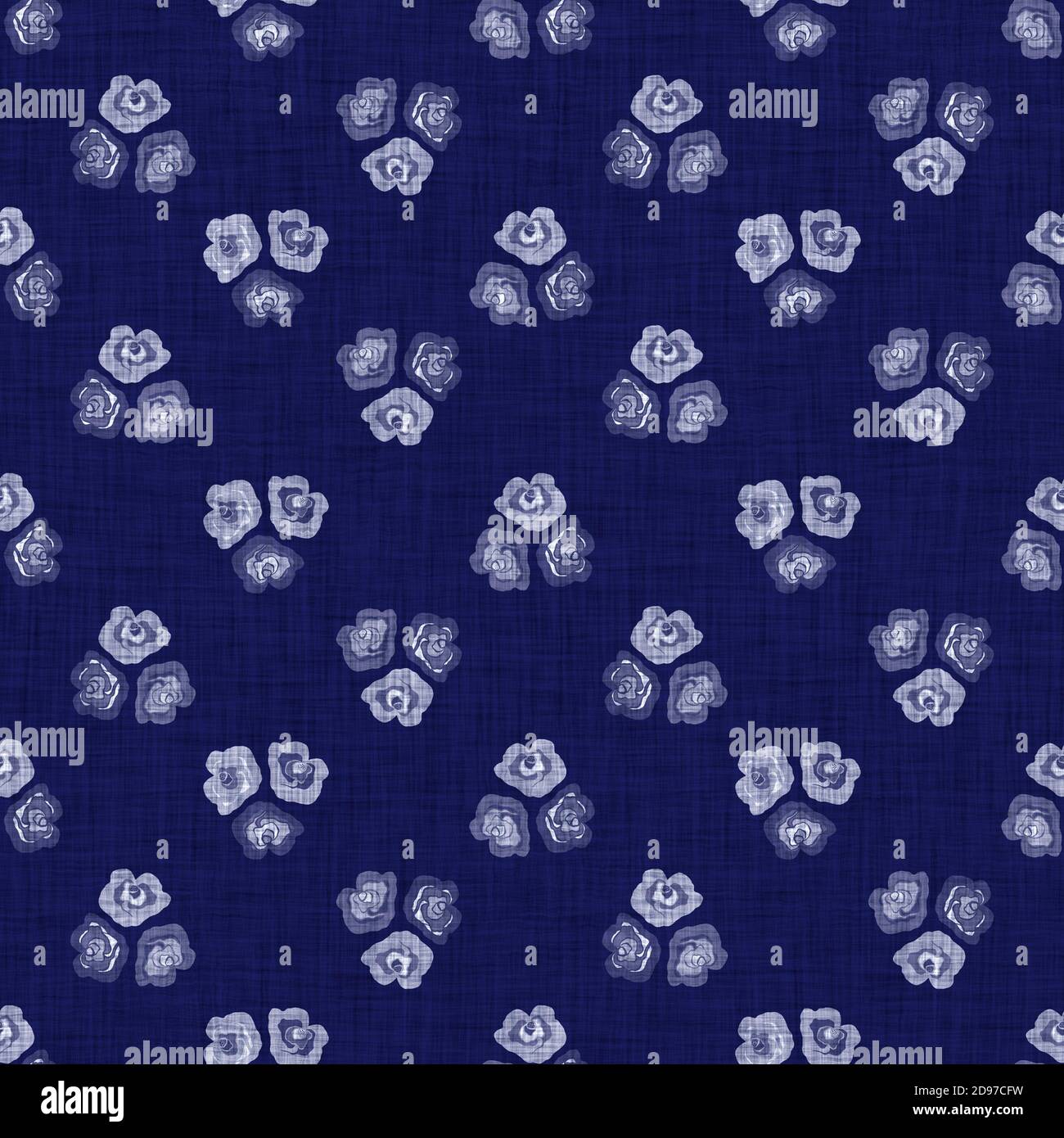 Indigo blue flower block print dyed linen texture background. Seamless ...