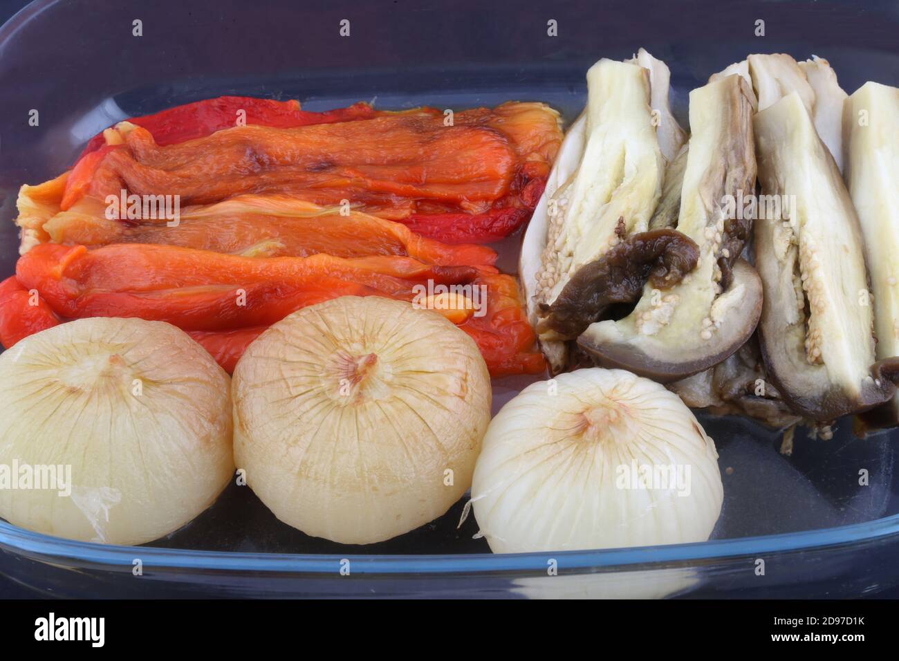 typical catalan food with onions eggplant and red paprika Stock Photo ...