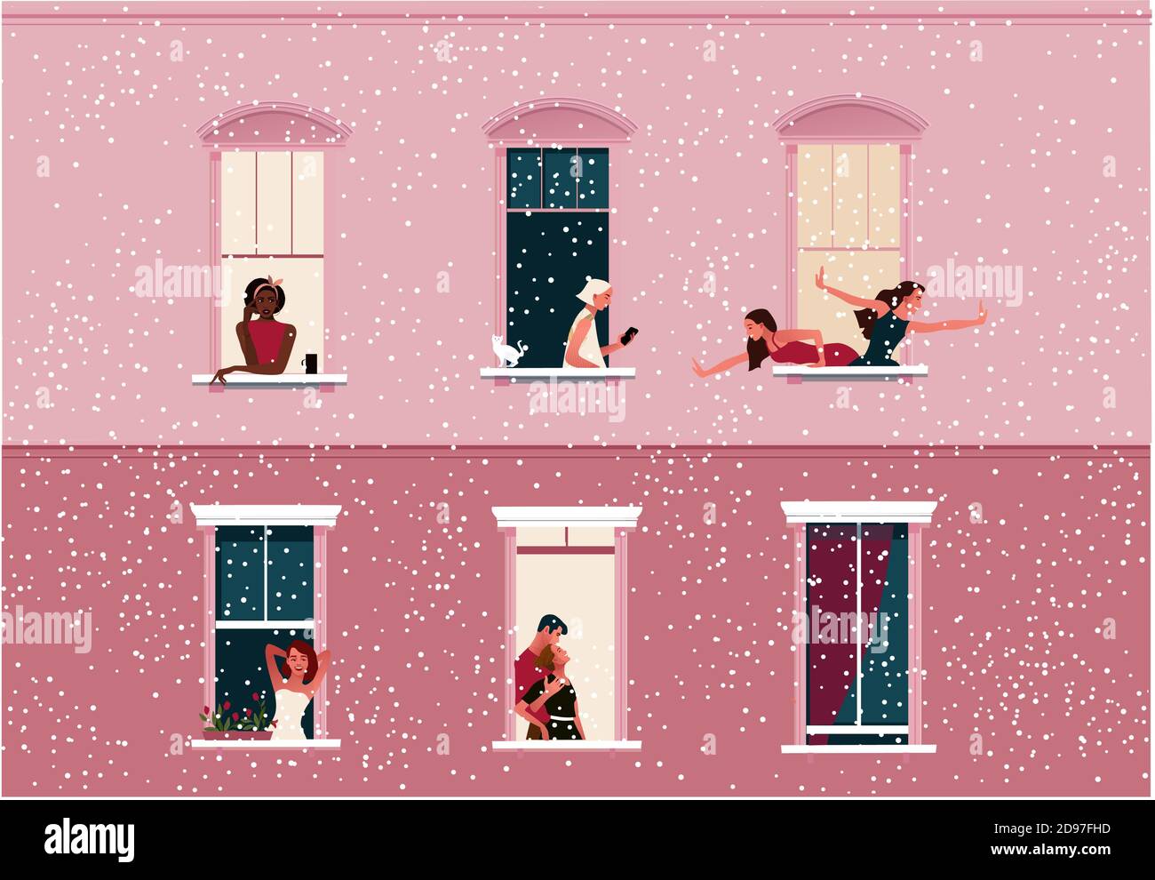 Window frames with neighbors doing daily things Stock Vector Image ...