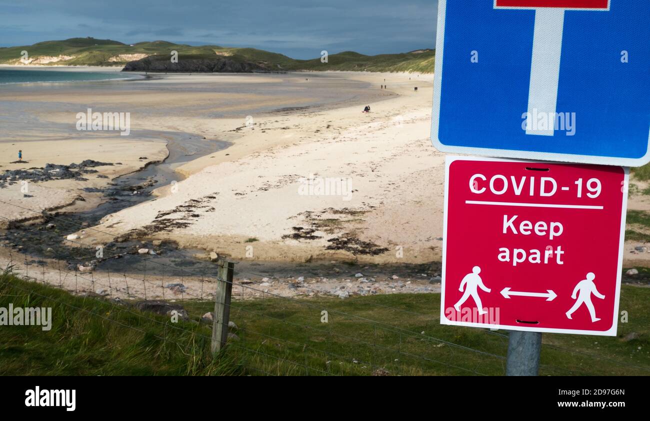 Covid warning sign at Balnakiel beach Scotland Stock Photo - Alamy