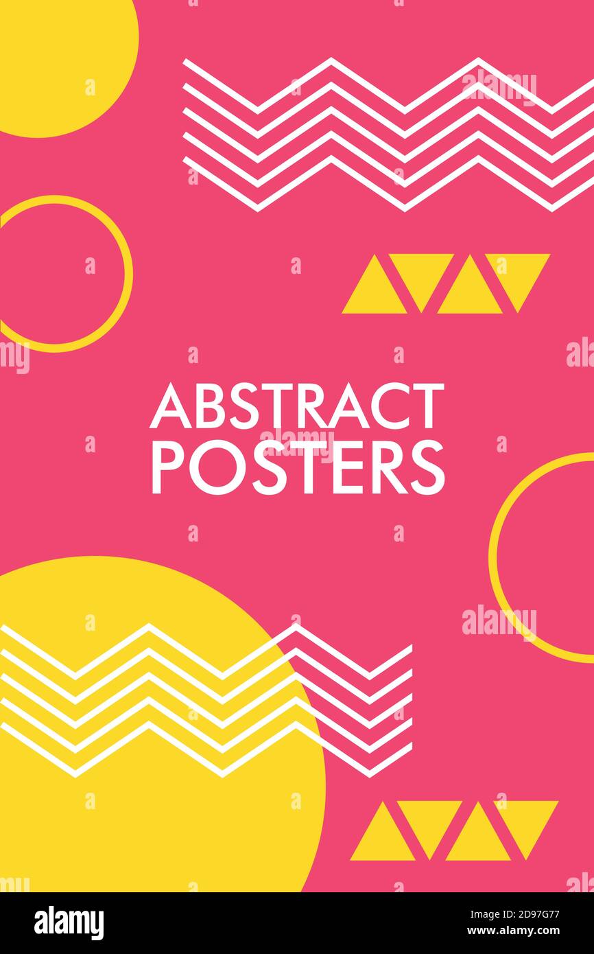 pink and yellow abstract poster with memphis banner vector illustration ...