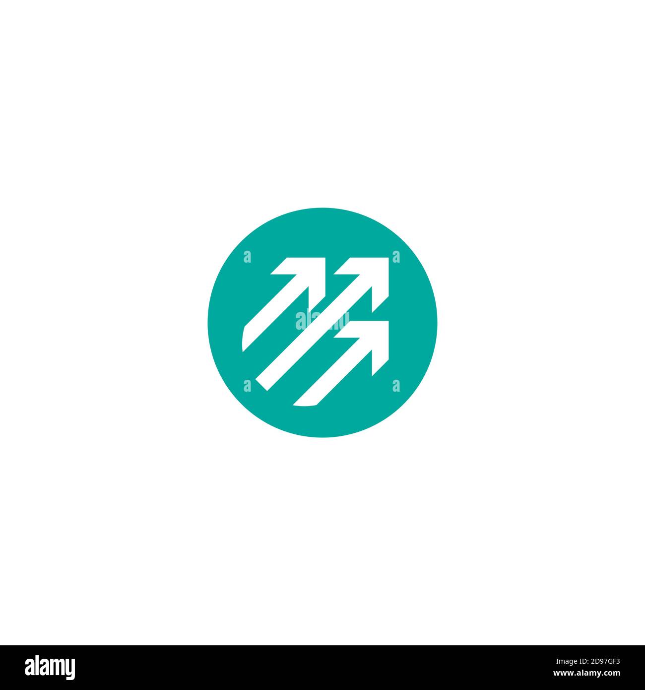 three arrows up in blue circle icon. Isolated on white. Business launch ...