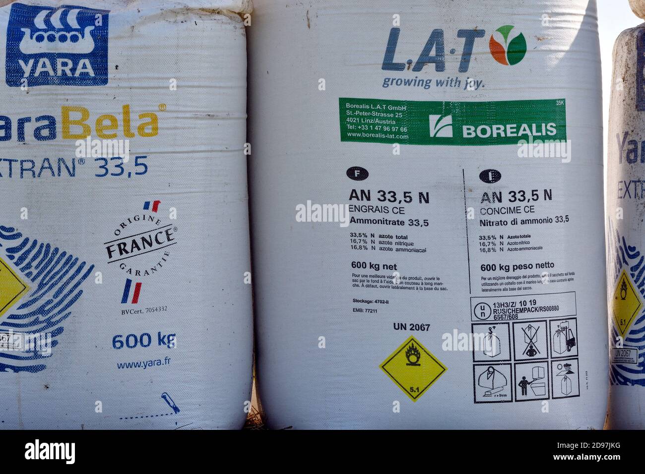 Bags of ammonium nitrate fertiliser, France Stock Photo - Alamy