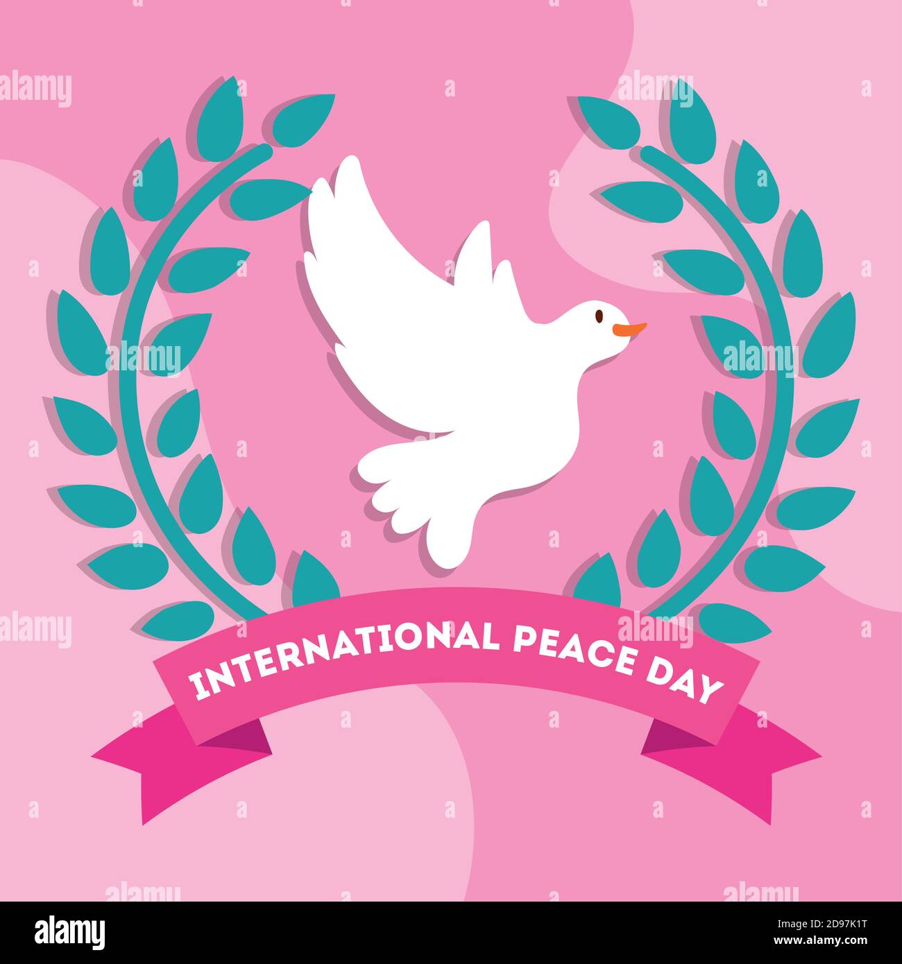 International Day of Peace lettering with dove in wreath crown vector ...