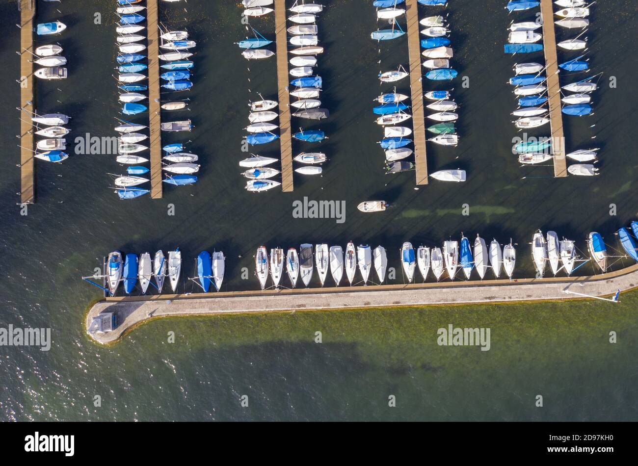 Aerial View, Drone Image of Zurich, Switzerland. Harbour, Sailing boats ...