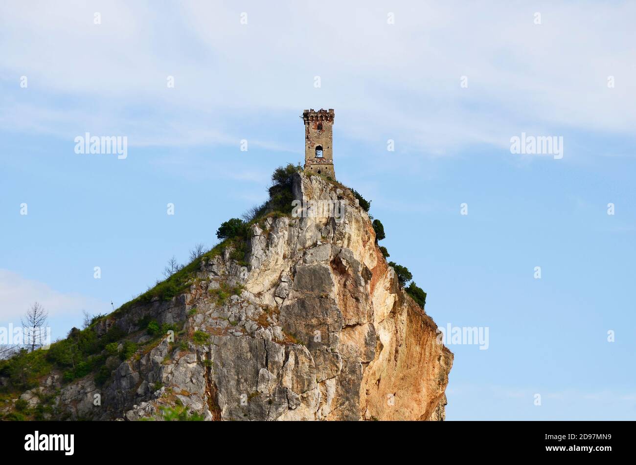 Italy, old medieval tower on a rock near Calci village Stock Photo - Alamy