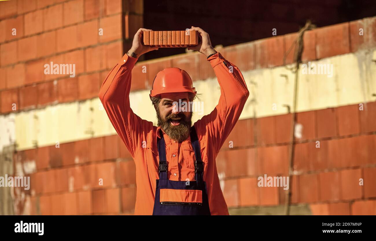 Lightweight brick made from expanded clay aggregate. Element in masonry construction. Builder ...