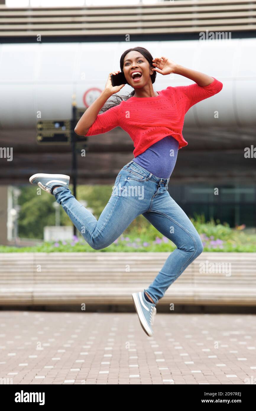 Happy Black Woman Jumping