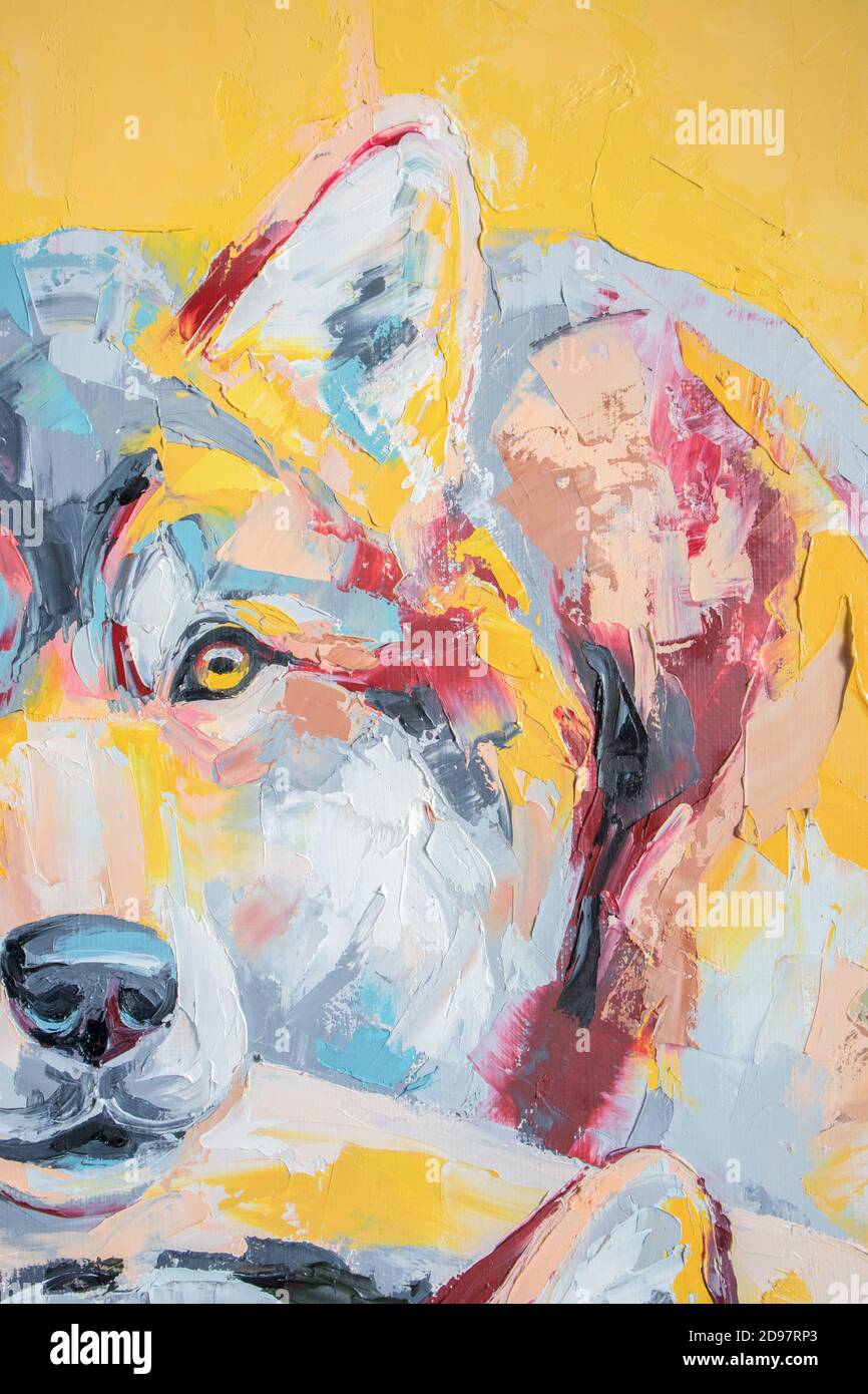 Oil wolf portrait painting in multicolored tones Stock Photo - Alamy
