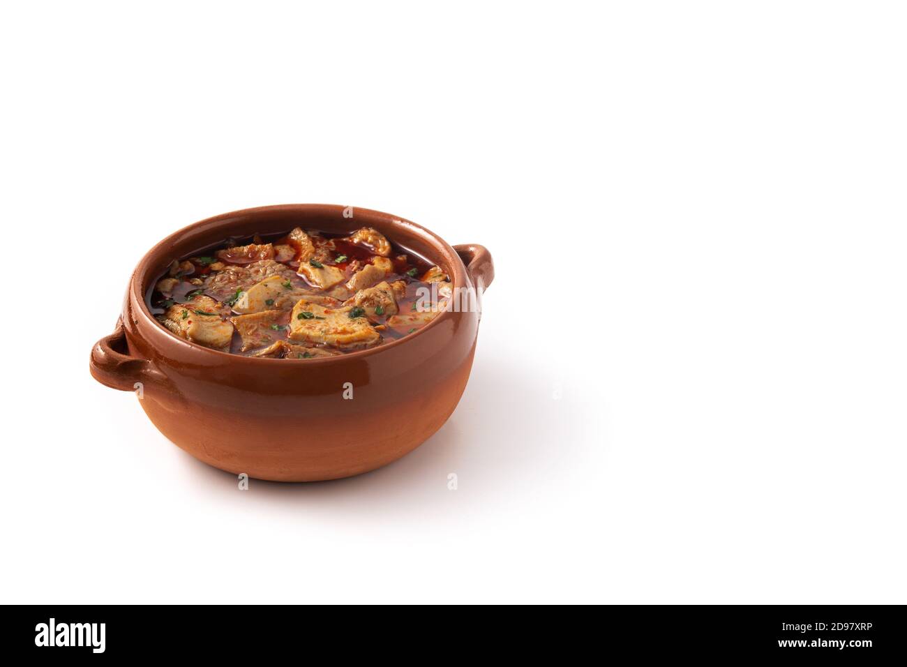 Traditional mondongo or el menudo soup isolated on white background ...