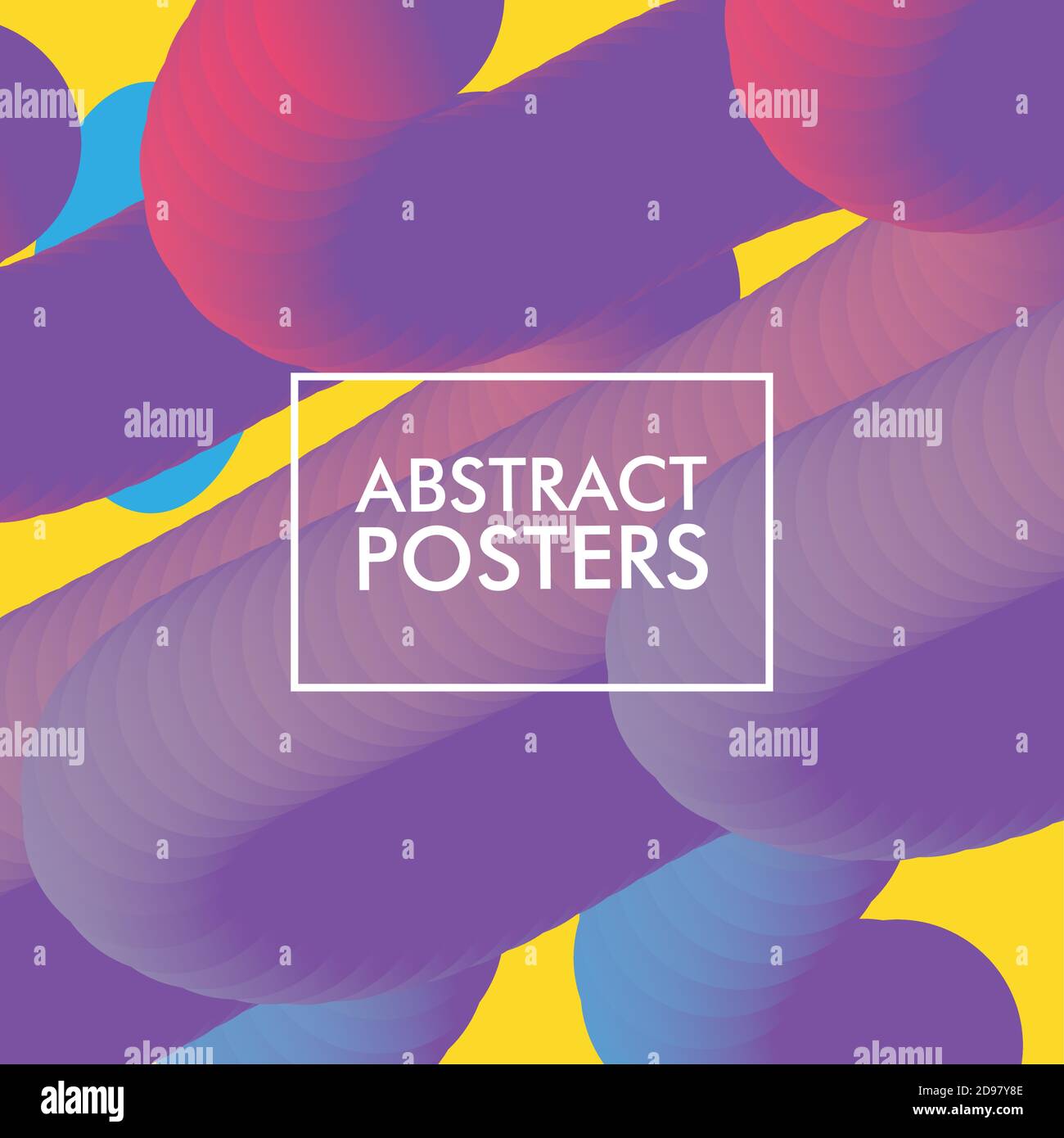 purple abstract poster with memphis banner in square frame vector ...