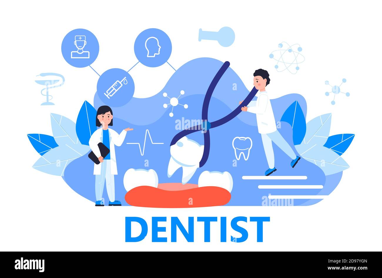 Dentist service vector concept for landing page. Tiny dentists make x ...