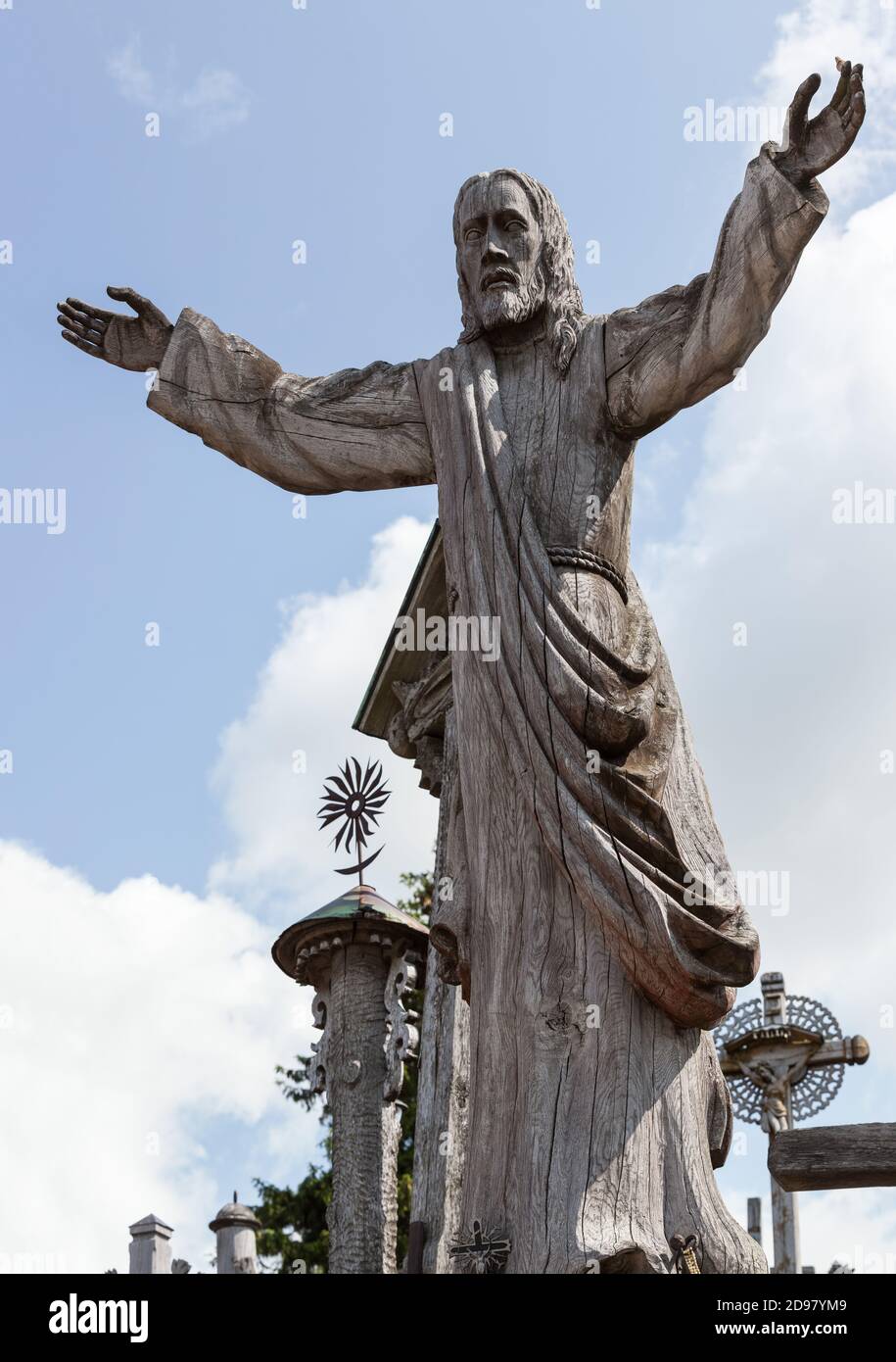 SIAULIAI, LITHUANIA - JUL 12, 2015: Wooden statue of Jesus Christ at ...