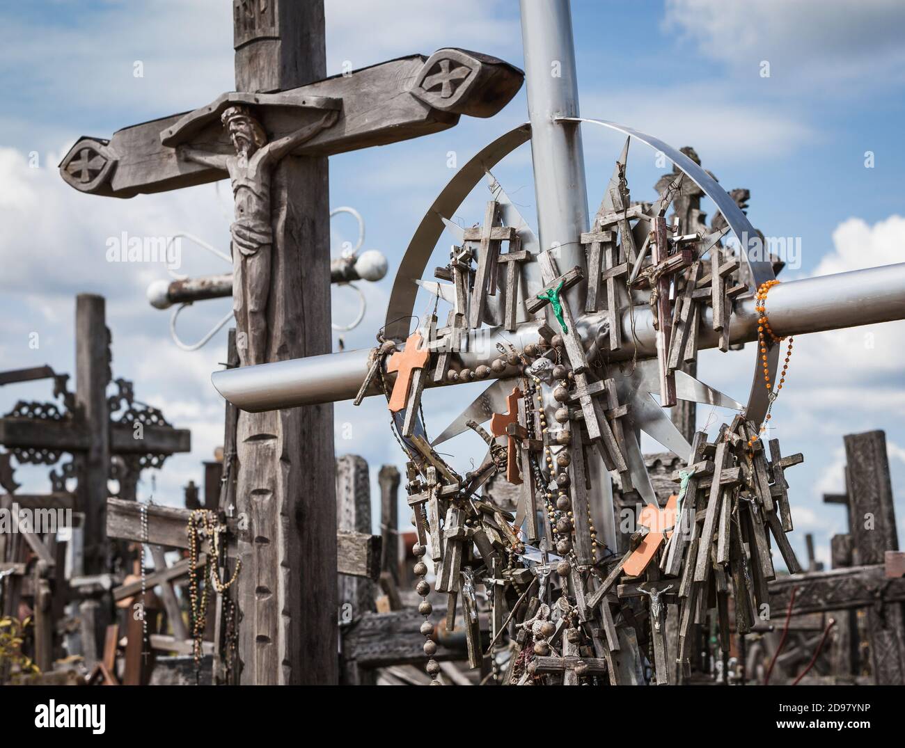 SIAULIAI, LITHUANIA - JUL 12, 2015: Hill of Crosses is a unique ...