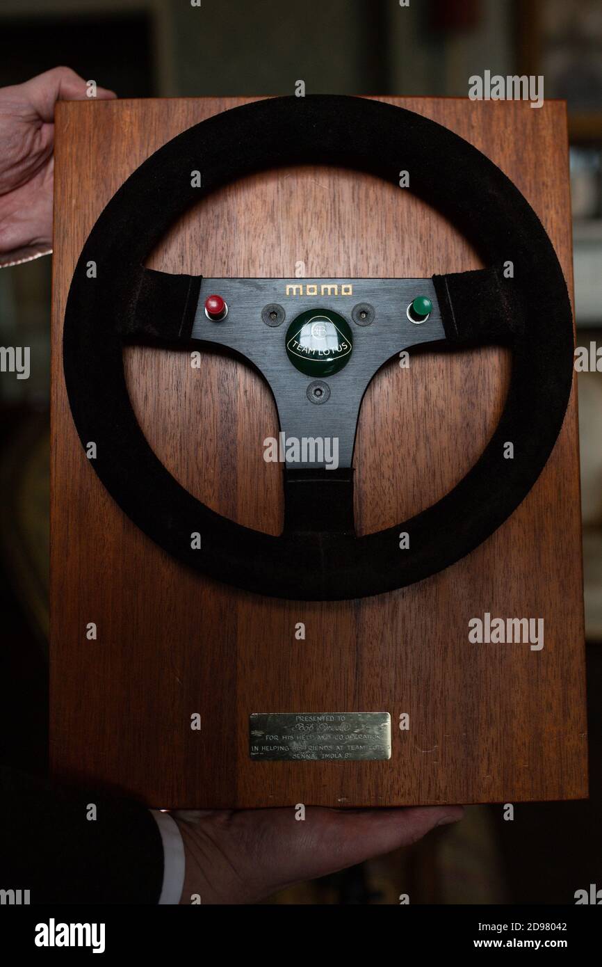 A steering wheel used by F1 legend Aryton Senna which is coming up for ...