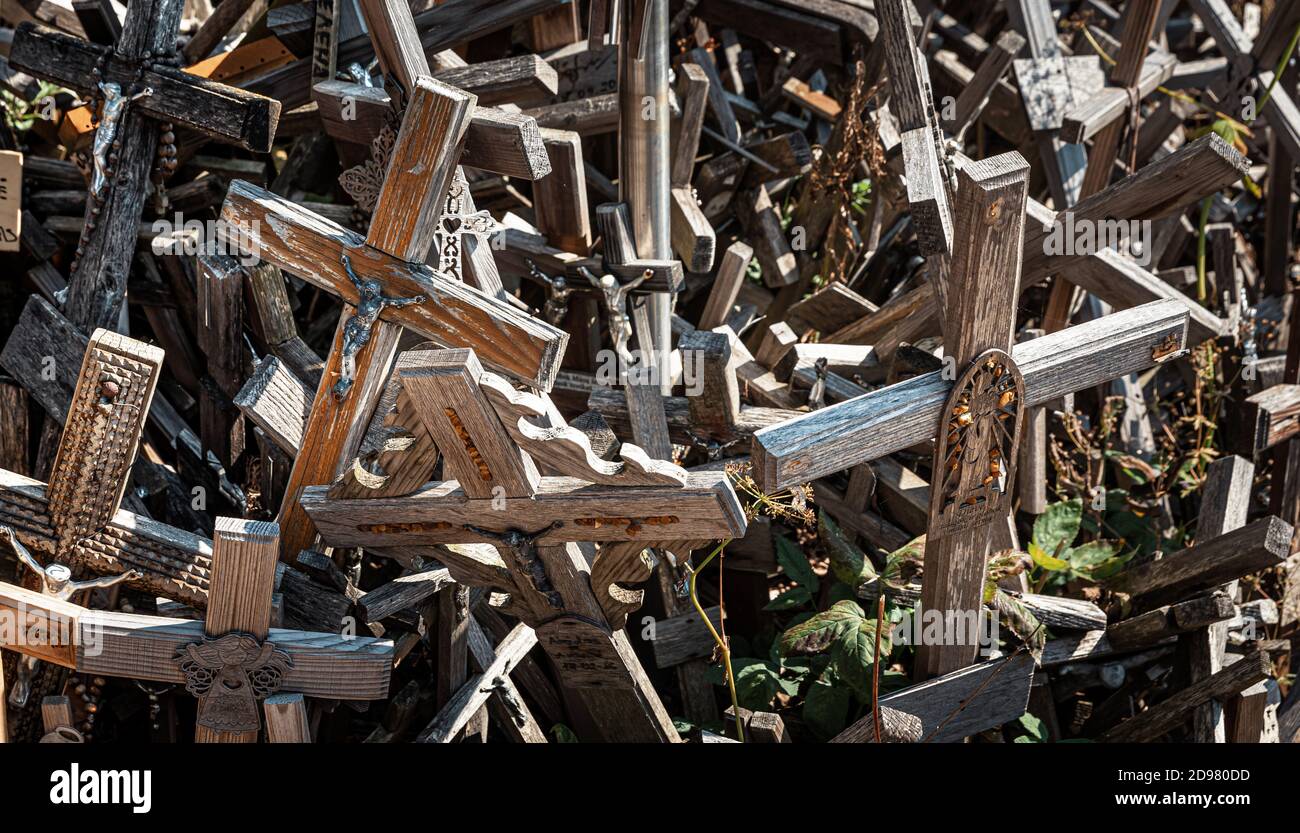 SIAULIAI, LITHUANIA - JUL 22, 2018: Hill of Crosses is a unique ...