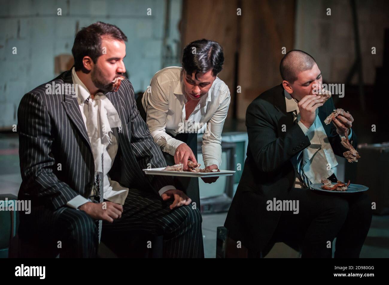 Theater actor artists on stage perform play for audience. Public ...