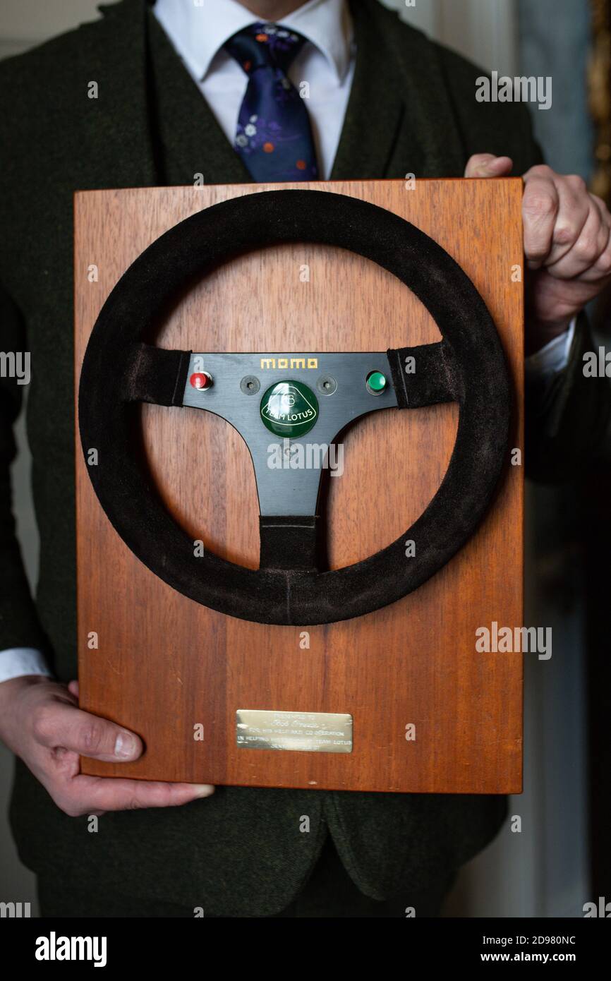 A steering wheel used by F1 legend Aryton Senna which is coming up for ...