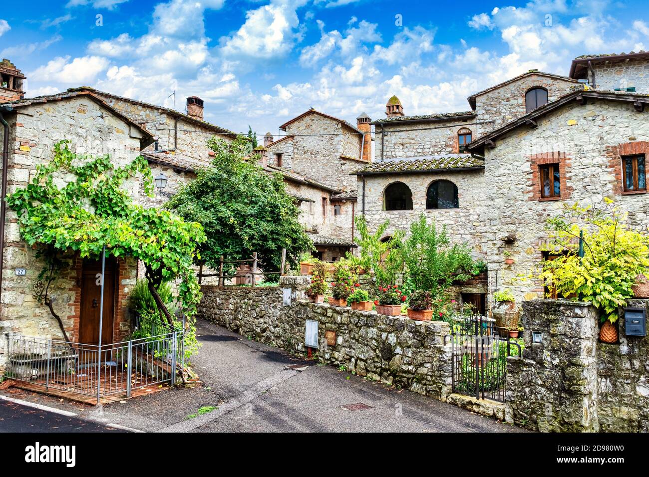 Idyllic village with stone houses in San Sano Tuscany Italy during ...