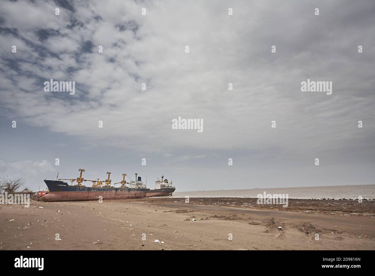 Alang, India, September 2008. Large tonnage cargo ship stranded on the ...