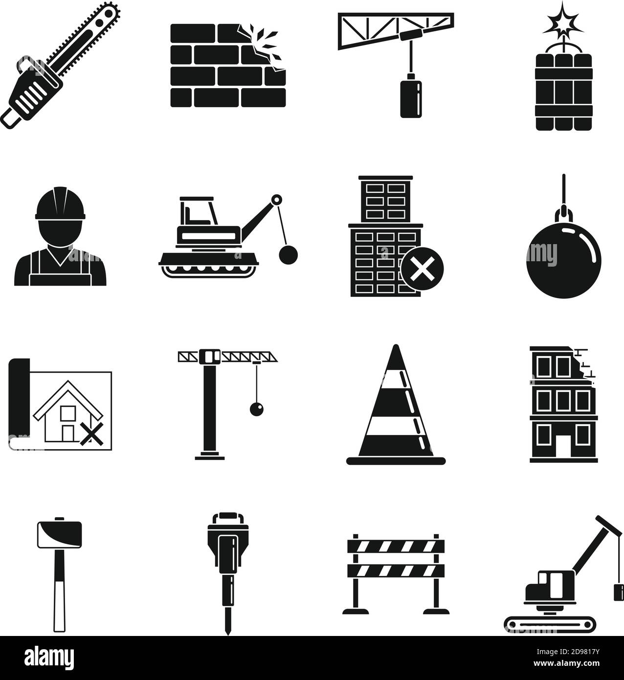 Heavy demolition work icons set, simple style Stock Vector Image & Art ...