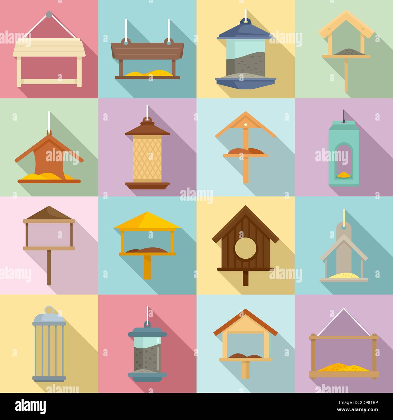 Bird feeders icons set, flat style Stock Vector Image & Art - Alamy