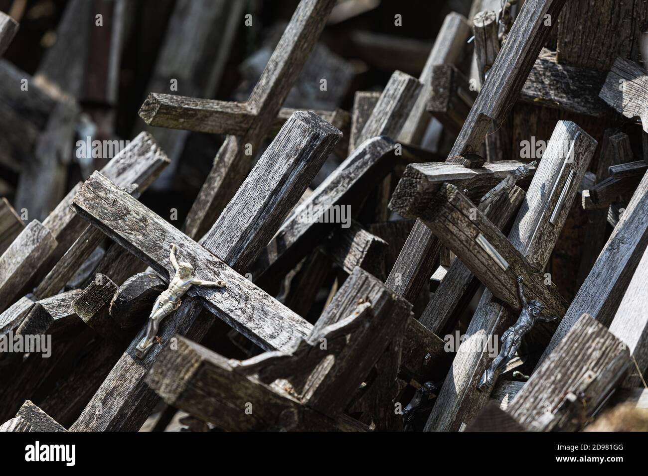 Crucifixion of Christ and a large number of crosses at Hill of Crosses ...