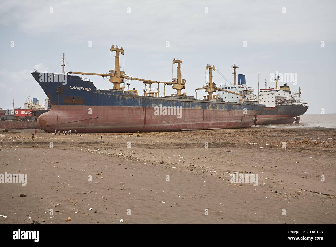 Alang, India, September 2008. Large tonnage cargo ship stranded on the ...
