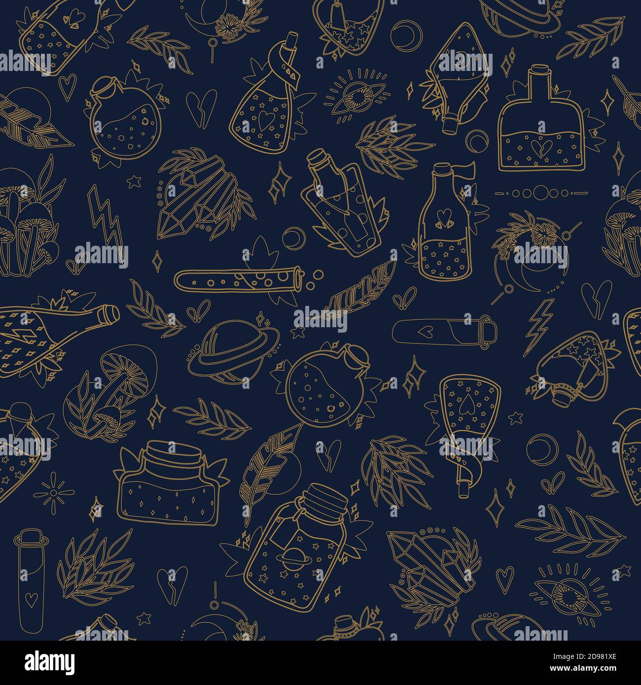 Mystical vector seamless pattern with hand-drawn magical and occult ...