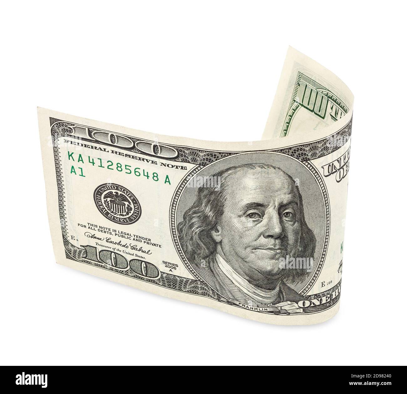 Hundred dollar bill on white, soft drop shadow Stock Photo - Alamy