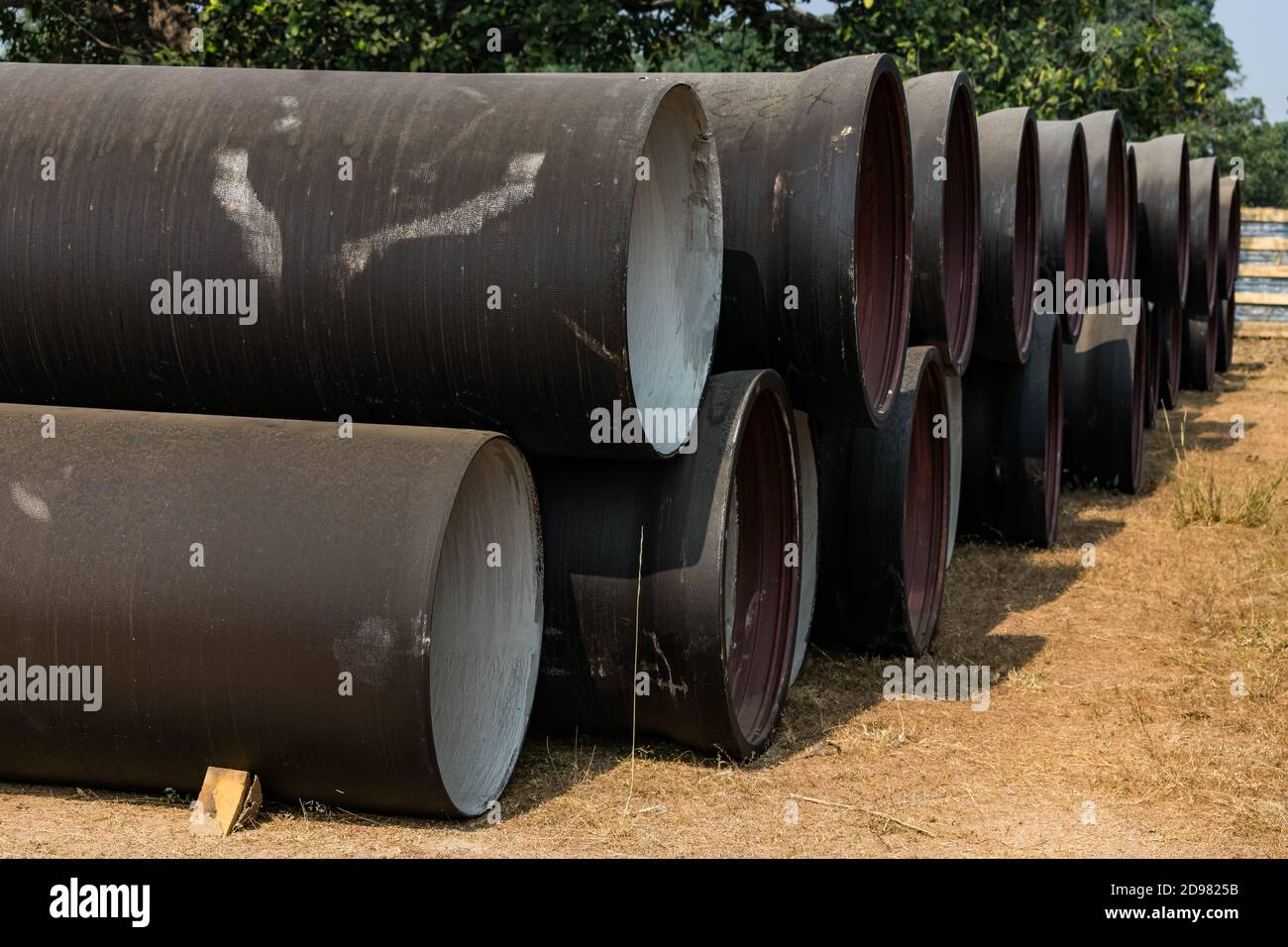 side view of ductile iron pipes stored in open space store yard Stock ...