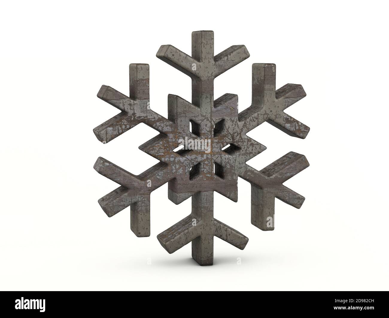 Rusty metal snowflake symbol on a white background. 3d illustration ...