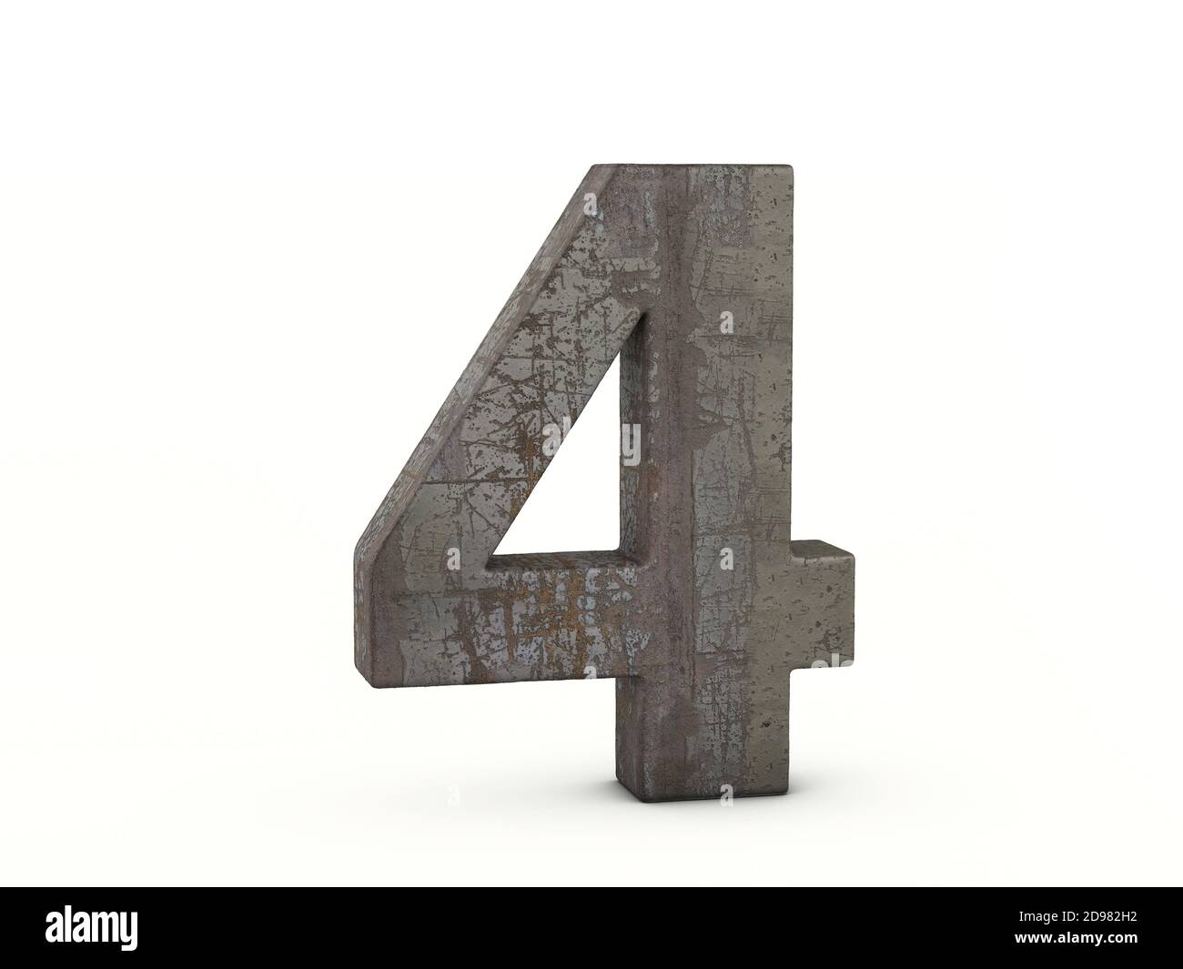 Rusty metal number four on a white background. 3d illustration Stock ...