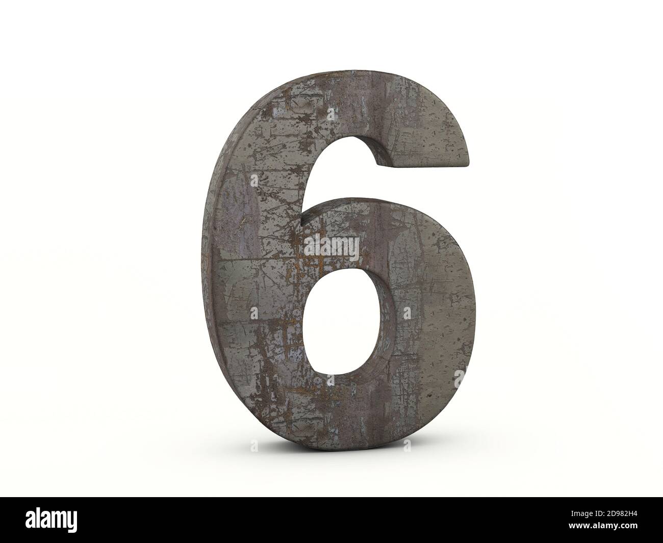Rusty metal number six on a white background. 3d illustration Stock ...