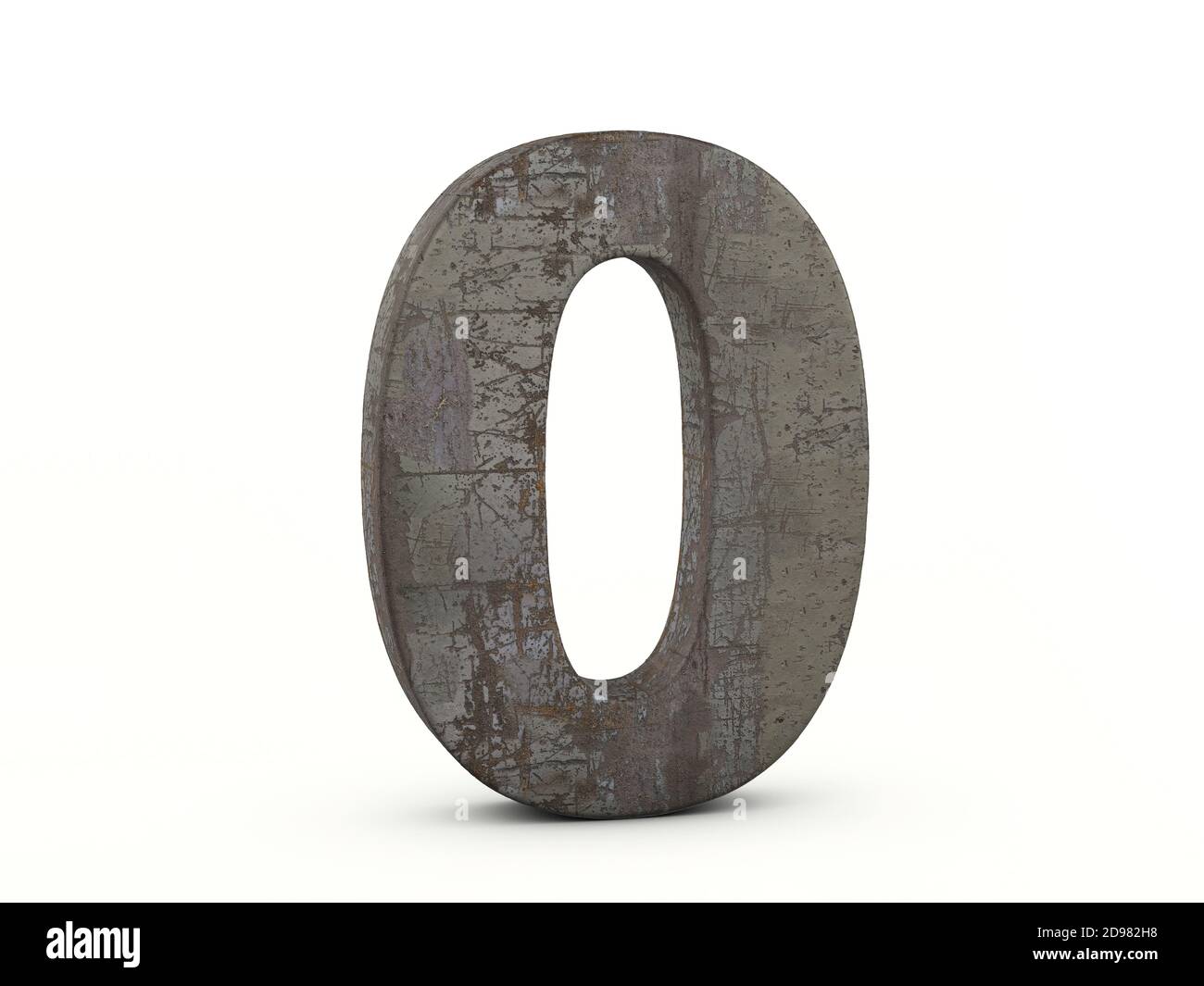 Rusty metal number zero on a white background. 3d illustration Stock ...