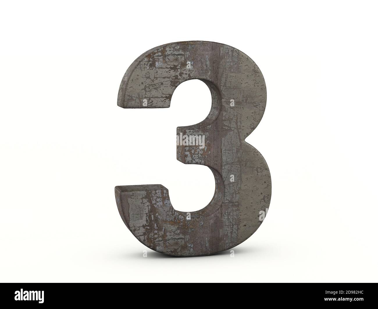 Rusty metal number three on a white background. 3d illustration Stock ...