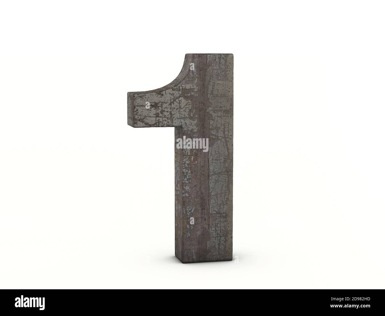 Rusty metal number one on a white background. 3d illustration Stock ...