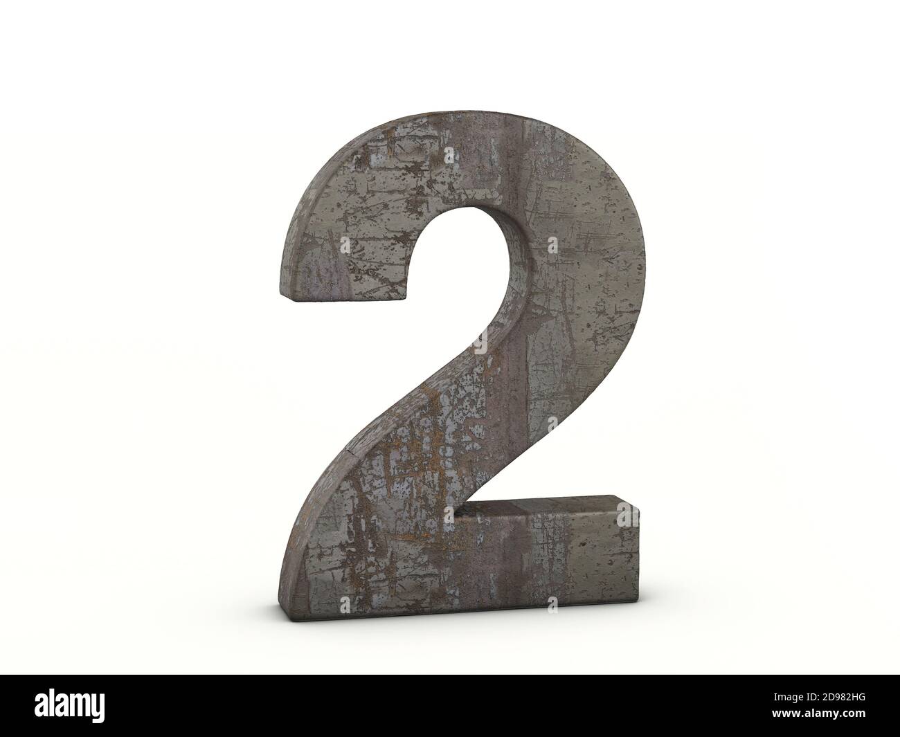 Rusty metal number two on a white background. 3d illustration Stock ...
