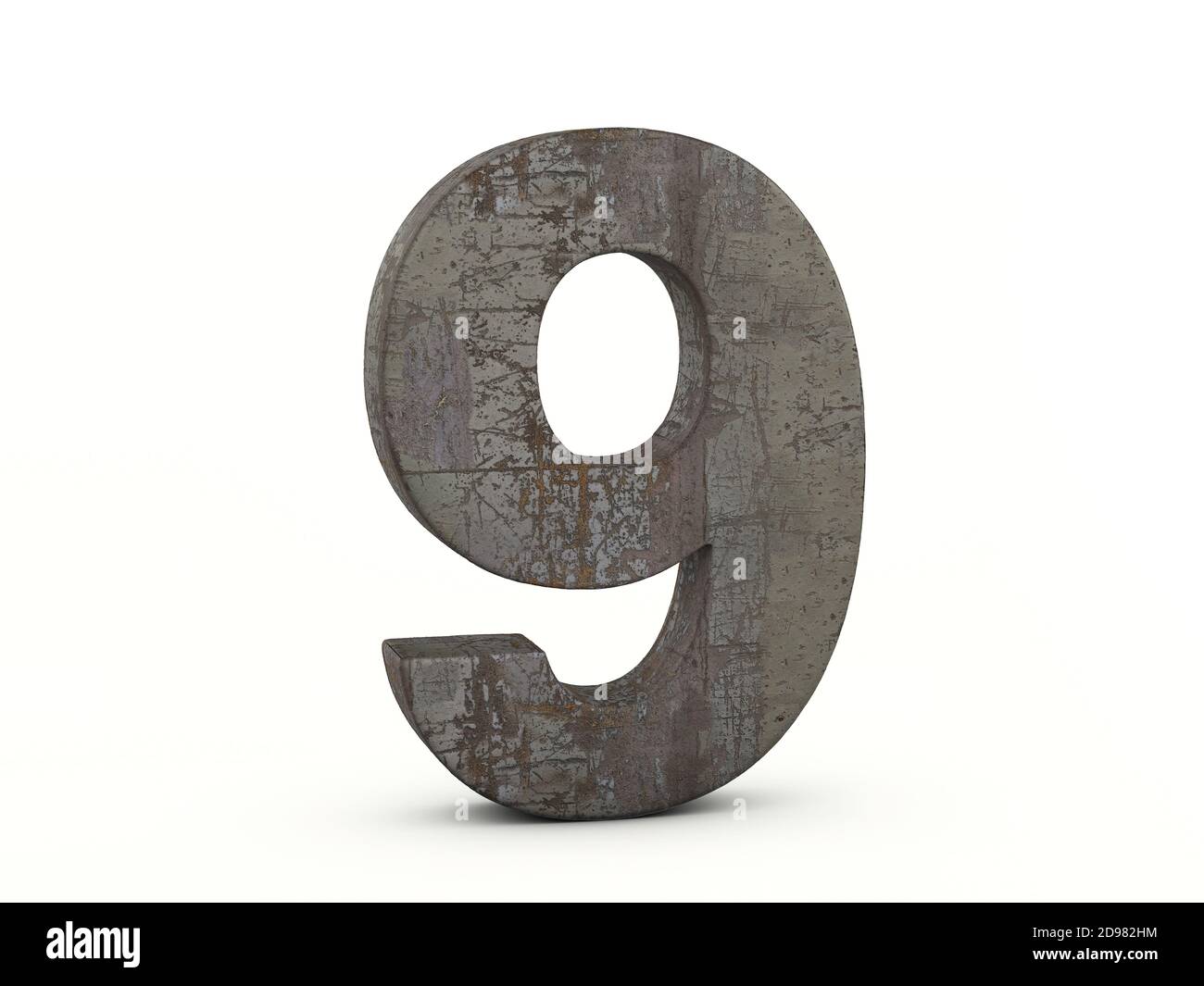 Rusty metal number nine on a white background. 3d illustration Stock ...