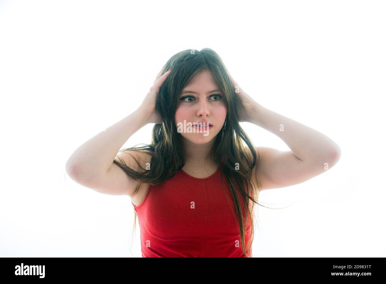 Portrait of a 17 year old adolescent girl with an unpleasant surprise ...