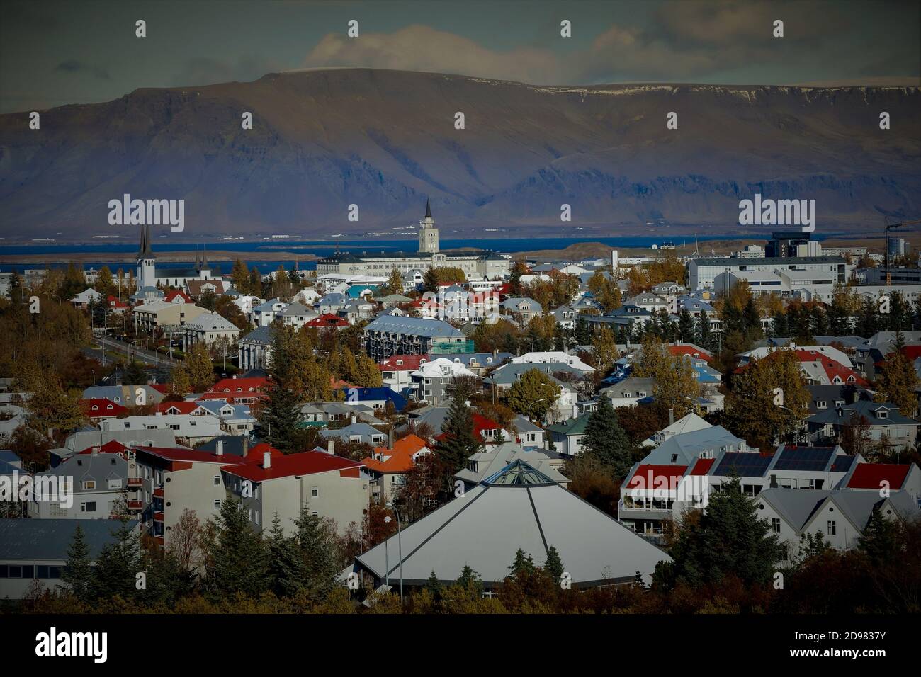 Scenery view of Reykjavik the capital city of Iceland in fall season ...