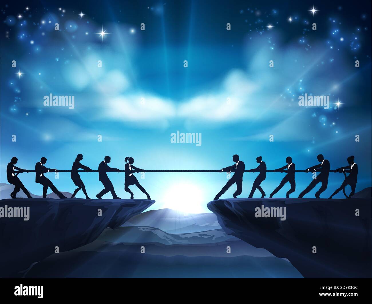 Tug of War Rope Pulling Silhouette Business People Stock Vector Image ...